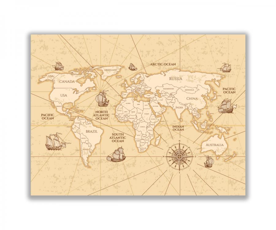 Quadro Para Sala Decorativo - 90x70cm \\\\\\\\\\\\\\"Mapa Mundo Vintage ...